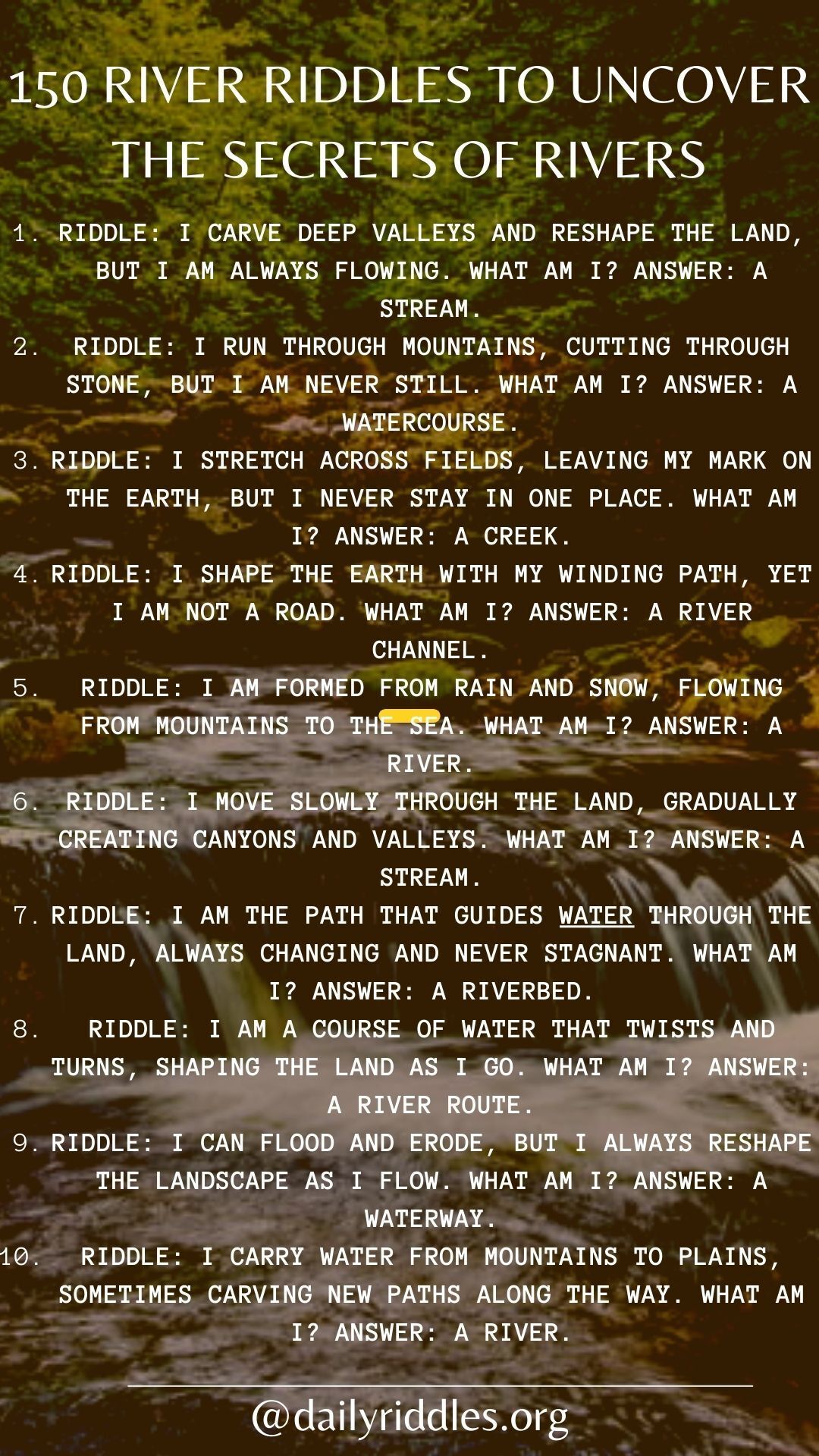 150 River Riddles to Uncover the Secrets of Rivers: Daily Riddles